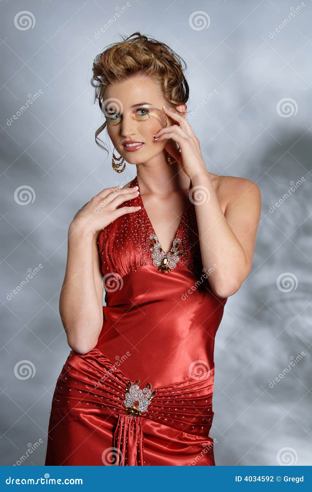 Woman in red dress stock photo. Image of beautiful, makeup - 4034592