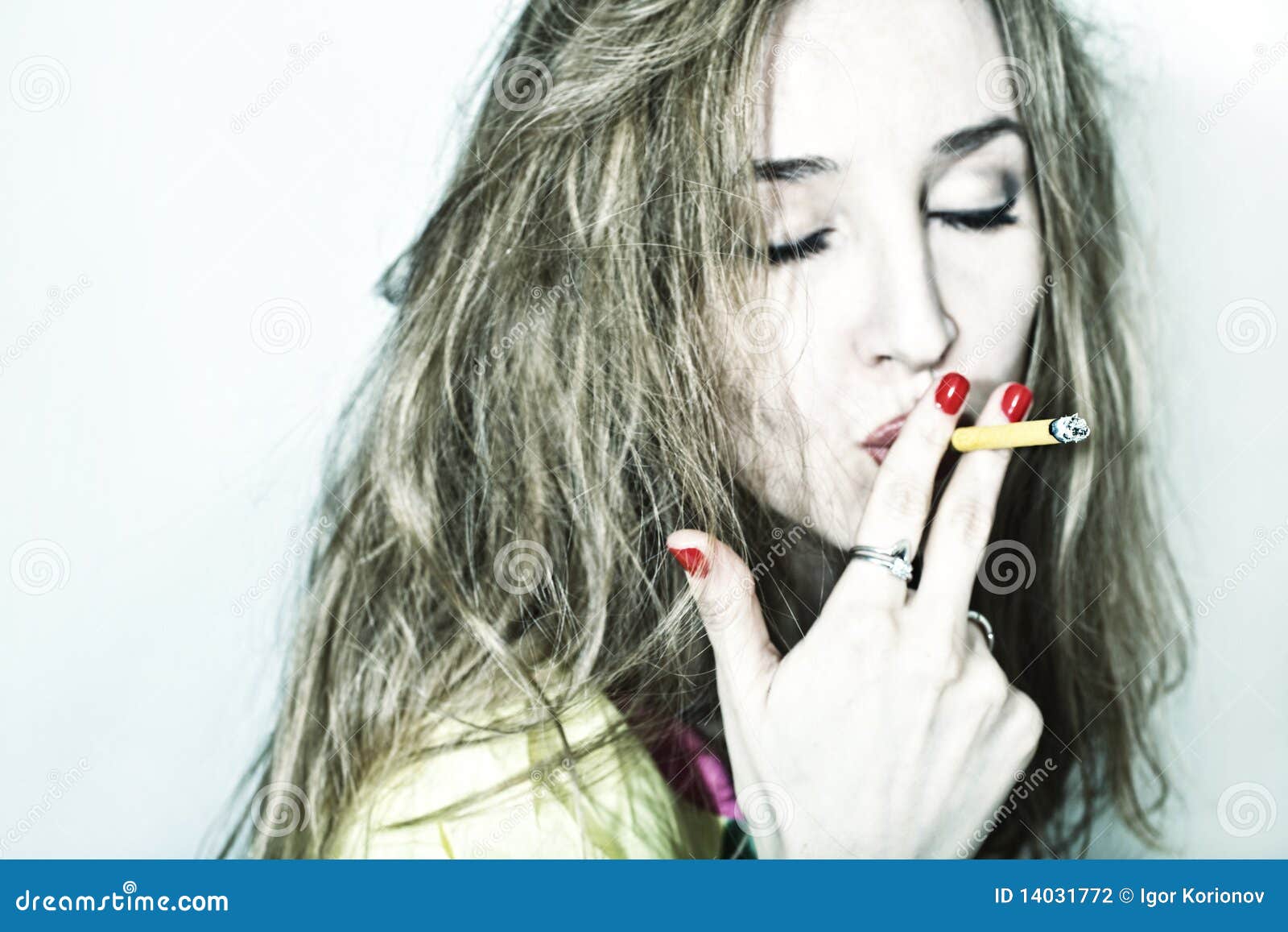 Woman with Red Fingernails Smoking Cigarette Yello Stock Photo - Image ...