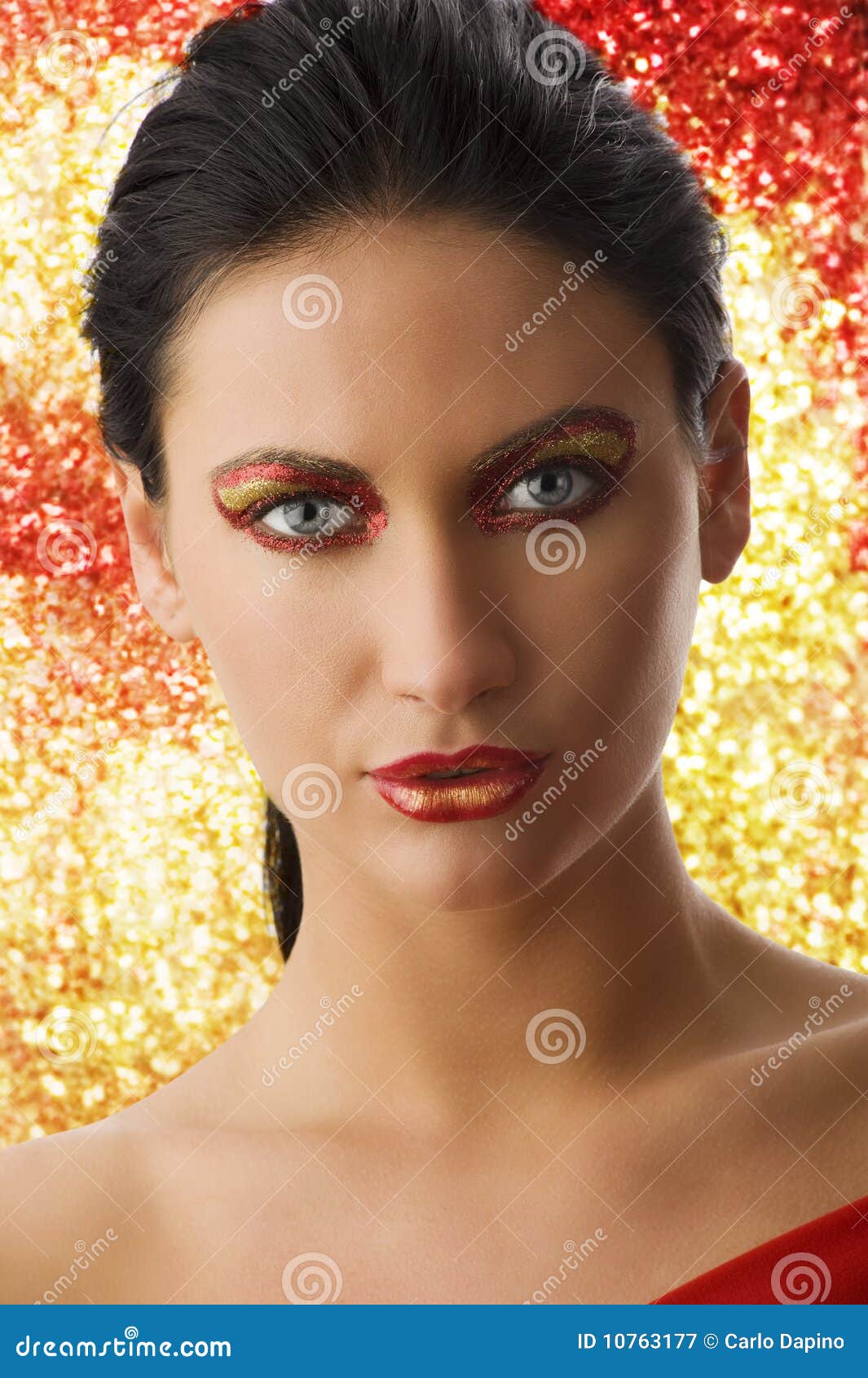 Woman in red and gold stock image. Image of gold, accessories - 10763177