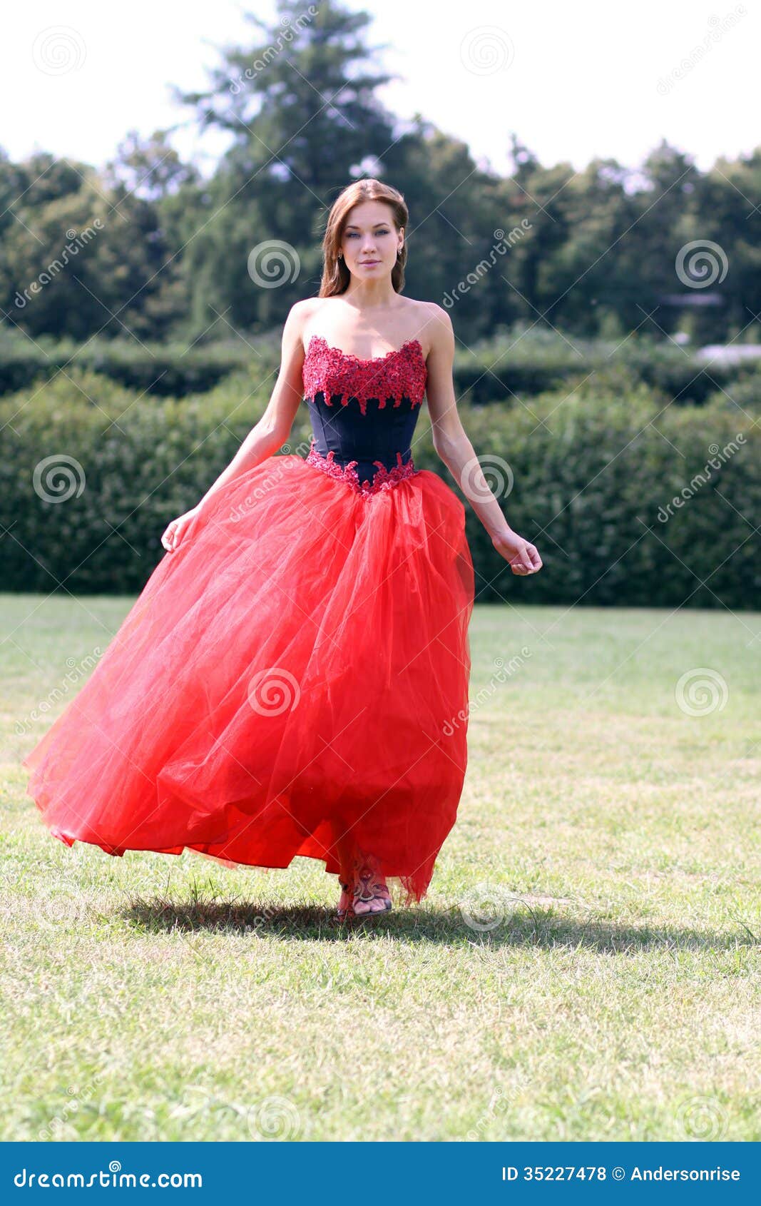 Woman in a Red Gothic Dress Stock Photo - Image of joyful, decollete ...