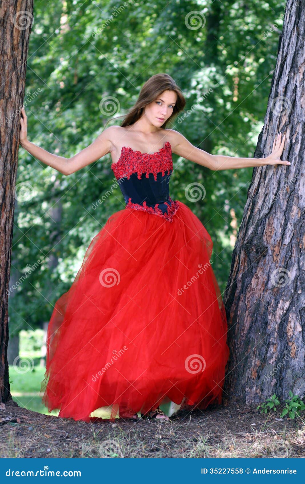 Woman in a Red Gothic Dress Stock Photo - Image of beautiful, nature ...