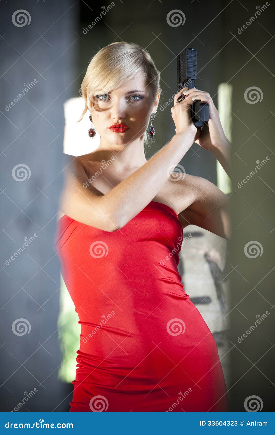 Woman In Red With Gun Stock Image Image Of Looking Female 33604323