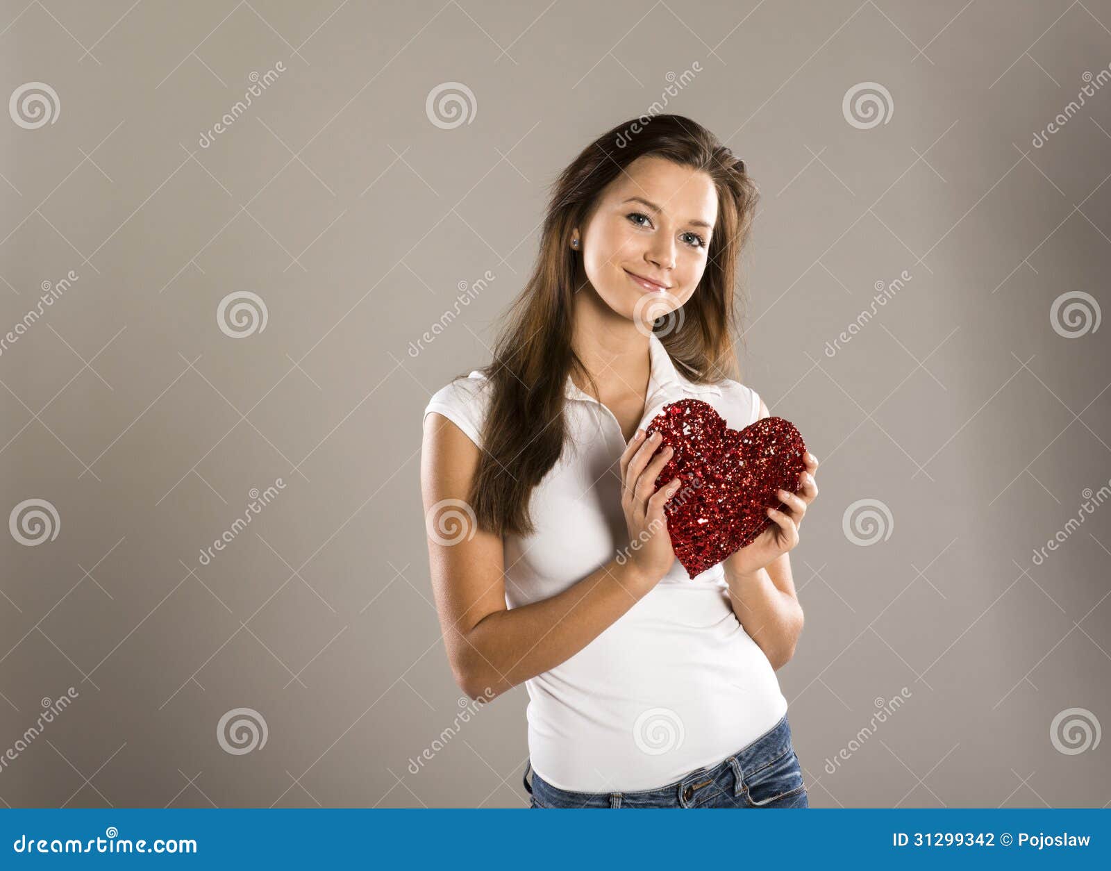 Woman with red heart stock photo. Image of person, female - 31299342
