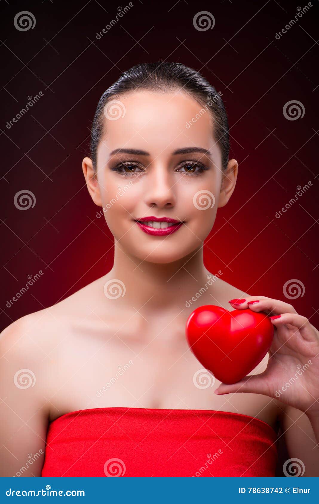 The Woman with Red Heart in Romantic Concept Stock Photo - Image of ...