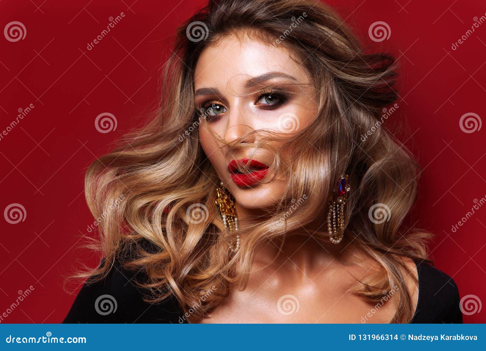 Woman with Red Lips and Beautiful Face Stock Photo - Image of ...