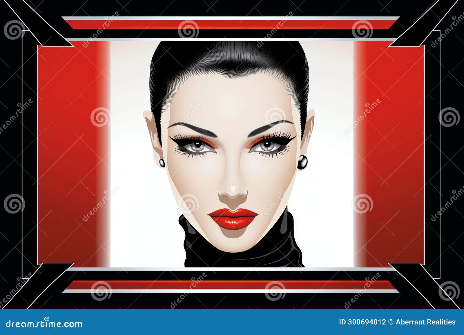 A Woman with Red Lips and Black Hair in a Red Frame Stock Illustration ...