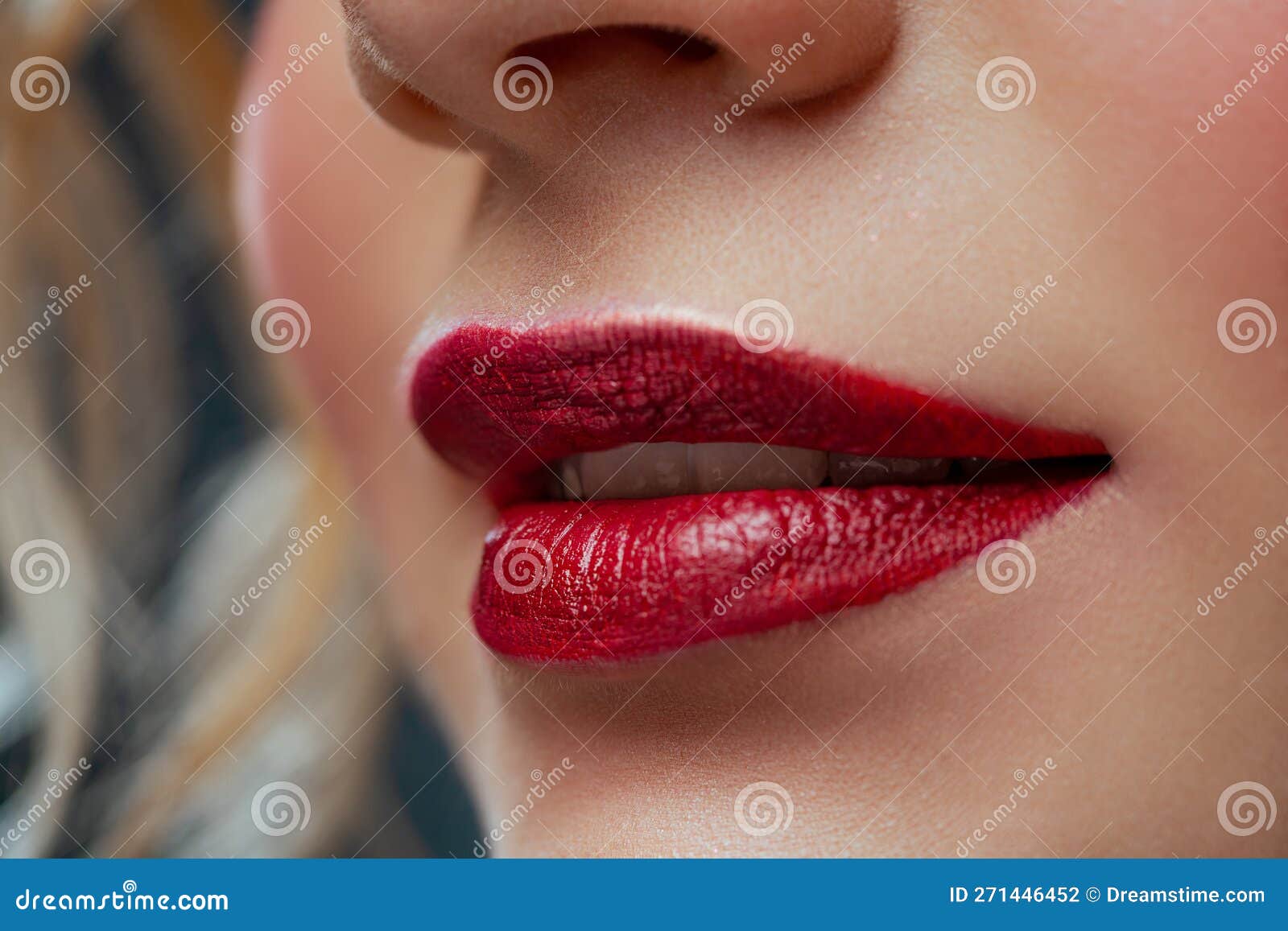 Woman red lips close-up stock photo. Image of young - 271446452