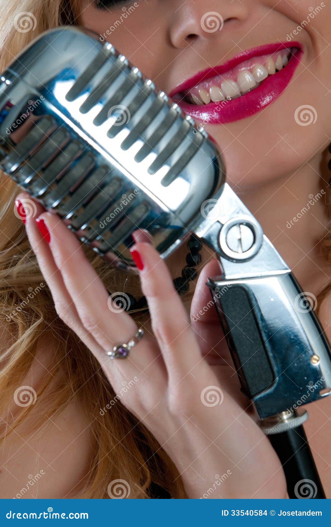 Woman with Red Lips and Micro Stock Photo - Image of microphone ...