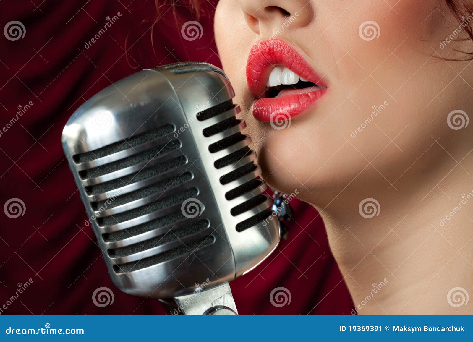 Woman With Red Lips Singing In Microphone Stock Image Image 19369391