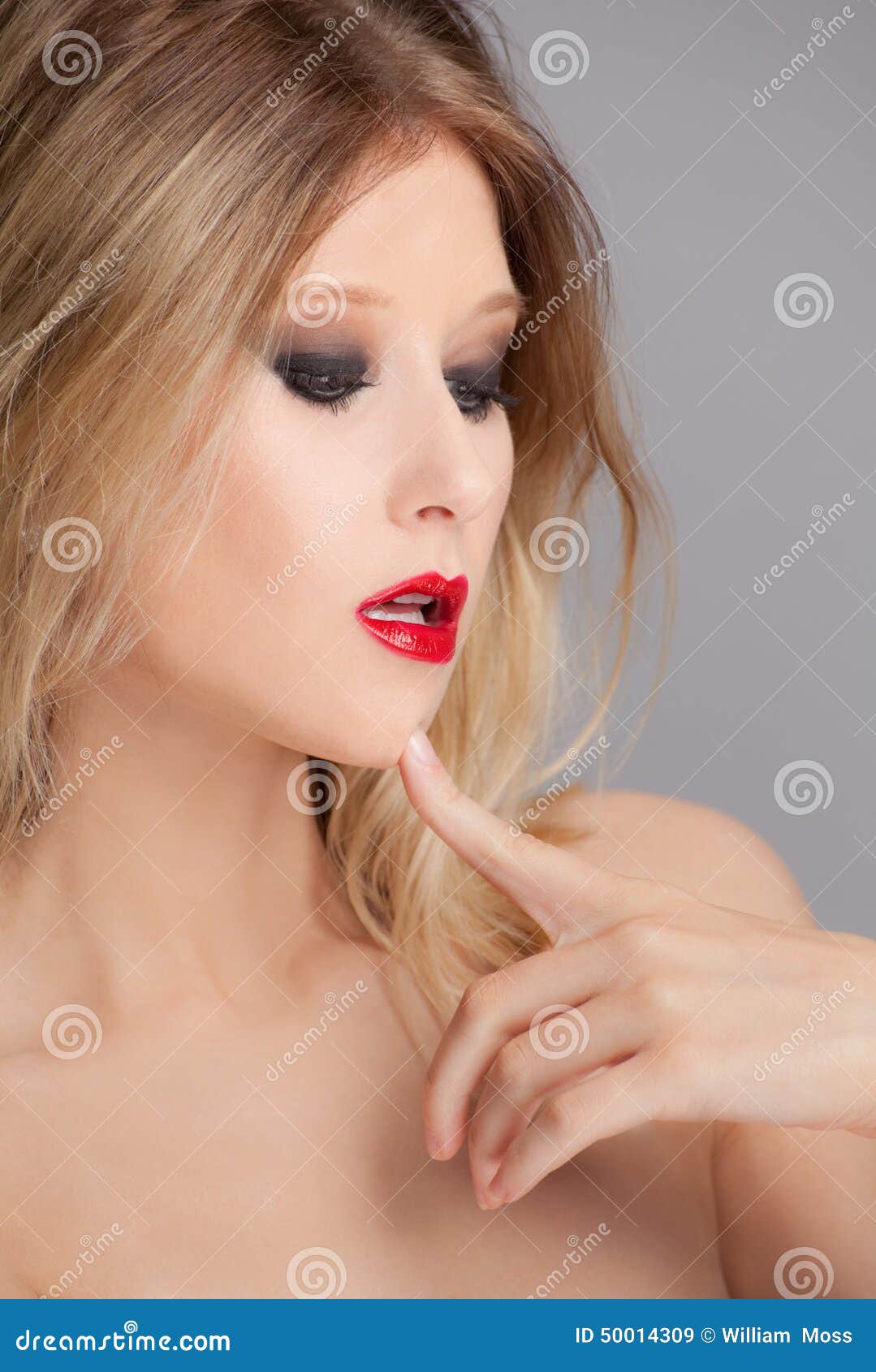 Woman With Red Lips And Smokey Eyes Stock Image Image Of Shadow
