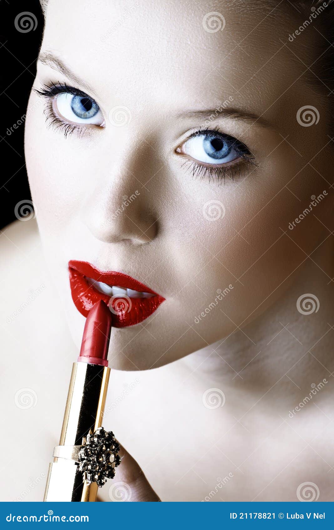 Woman with red lipstick stock image. Image of glossy - 21178821
