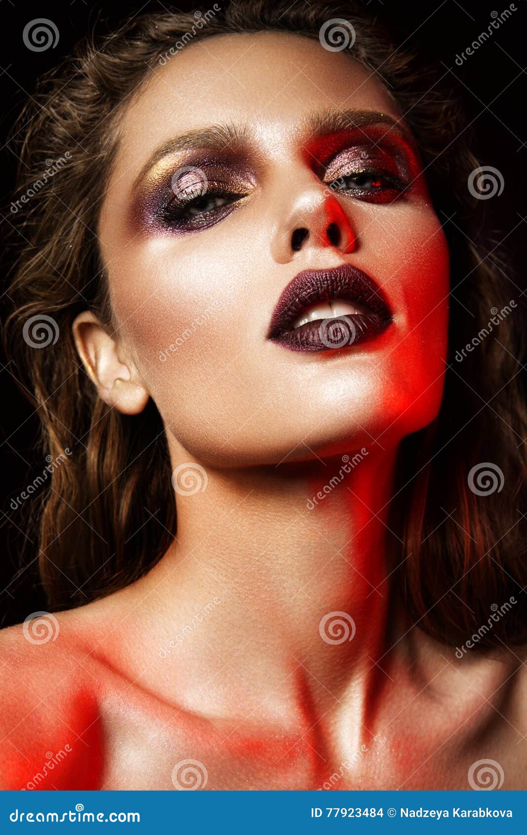 Woman with red make up stock photo. Image of model, background - 77923484