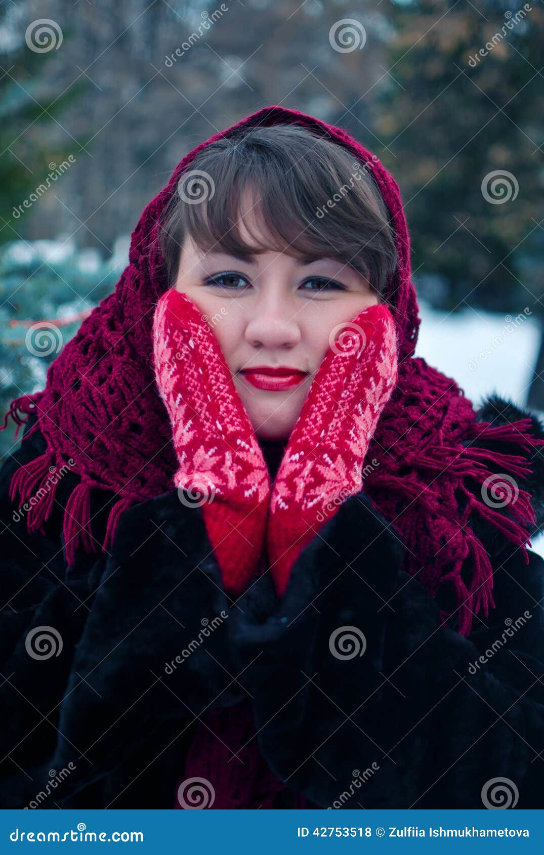 Woman in red mittens stock photo. Image of nature, christmas - 42753518