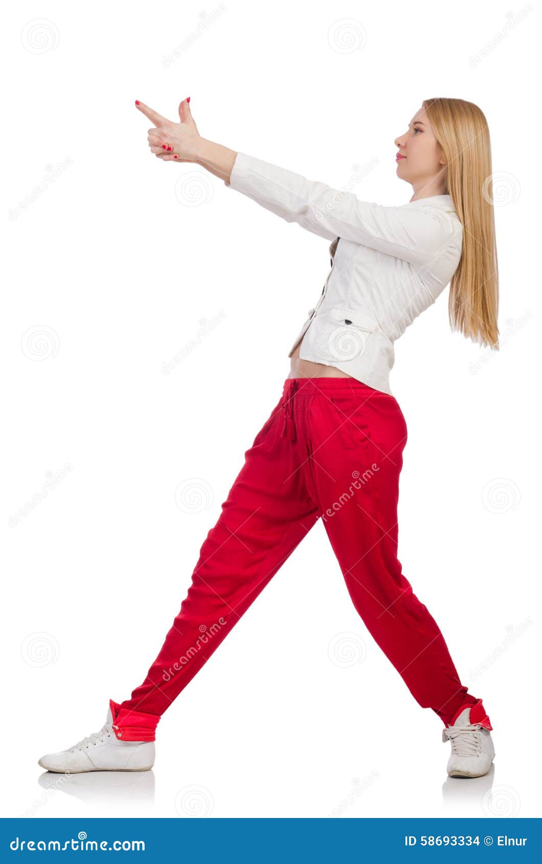 Woman in Red Pants Isolated on White Stock Photo - Image of clothing ...