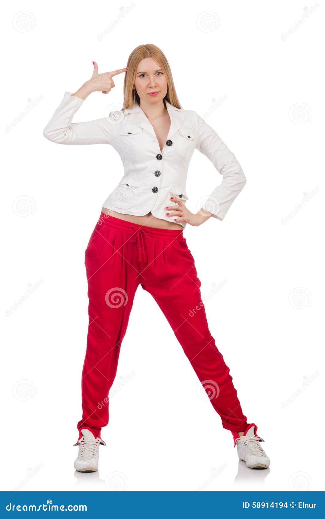 Woman in Red Pants Isolated on White Stock Photo - Image of attractive ...