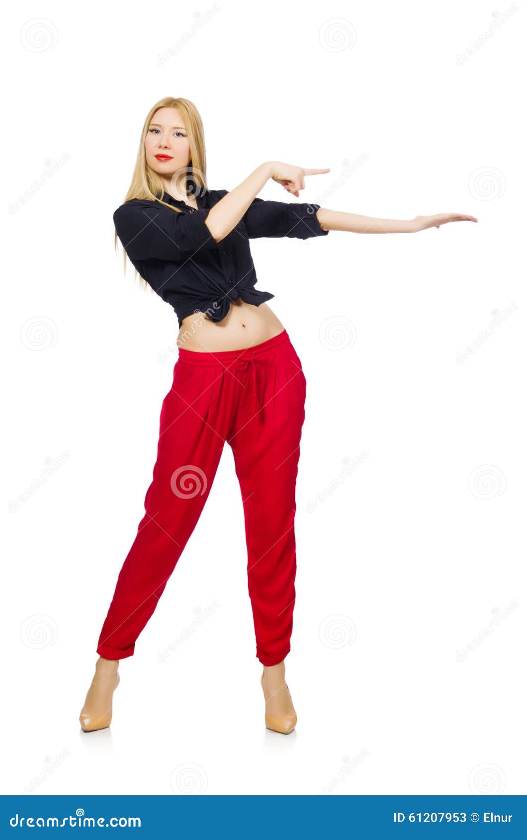 The Woman in Red Pants Isolated on White Stock Image - Image of white ...