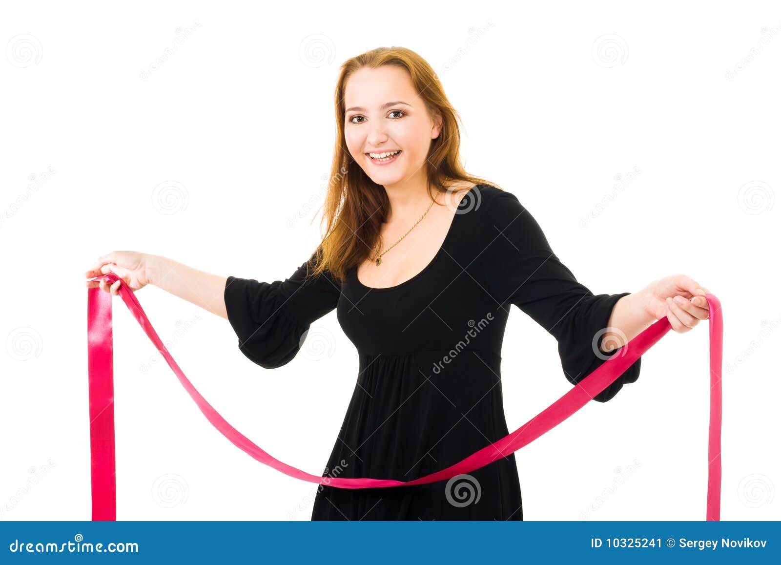 Woman with Red Ribbon Laughing Stock Image - Image of curve, teeth ...