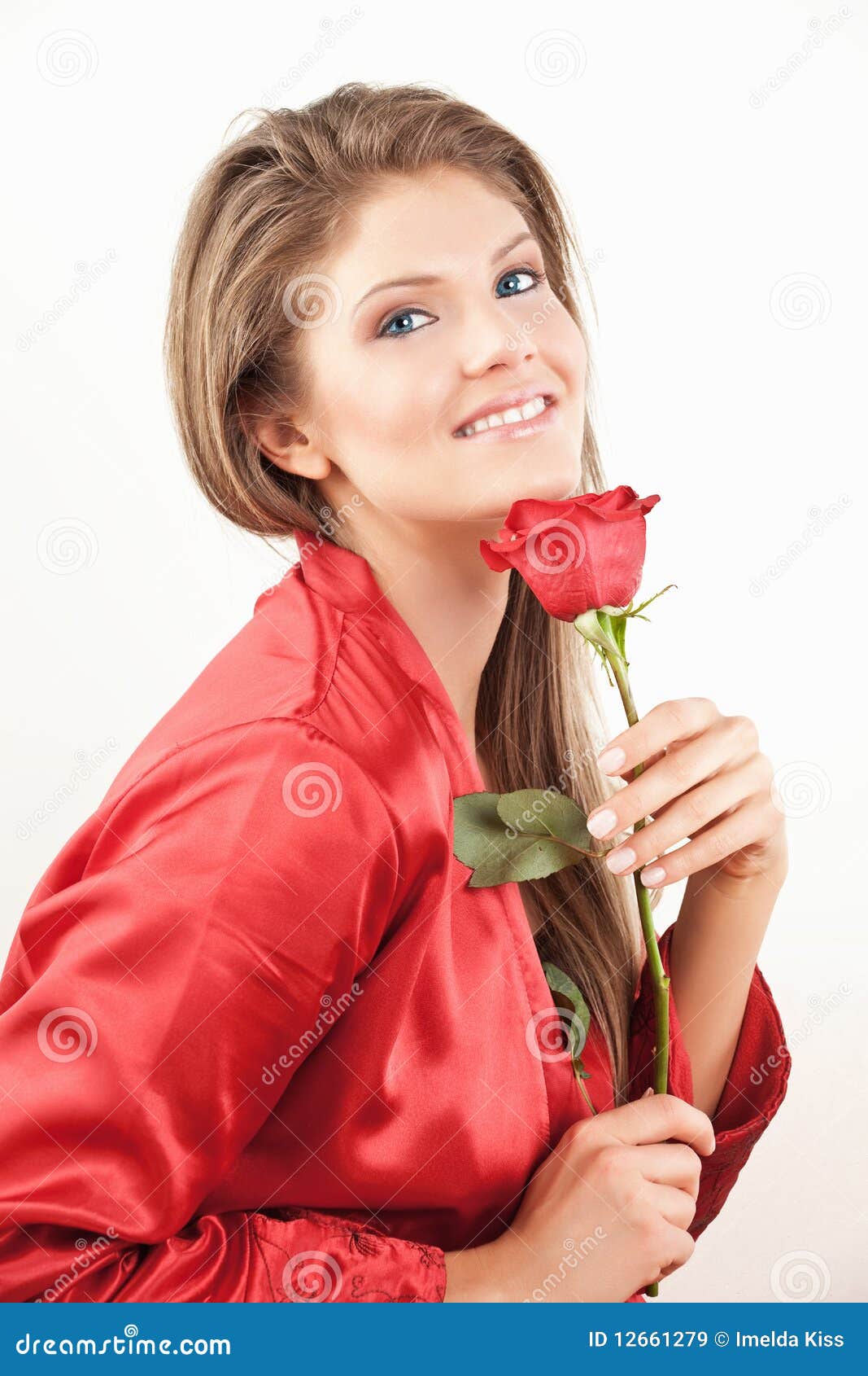 Woman with red rose stock image. Image of head, lady - 12661279