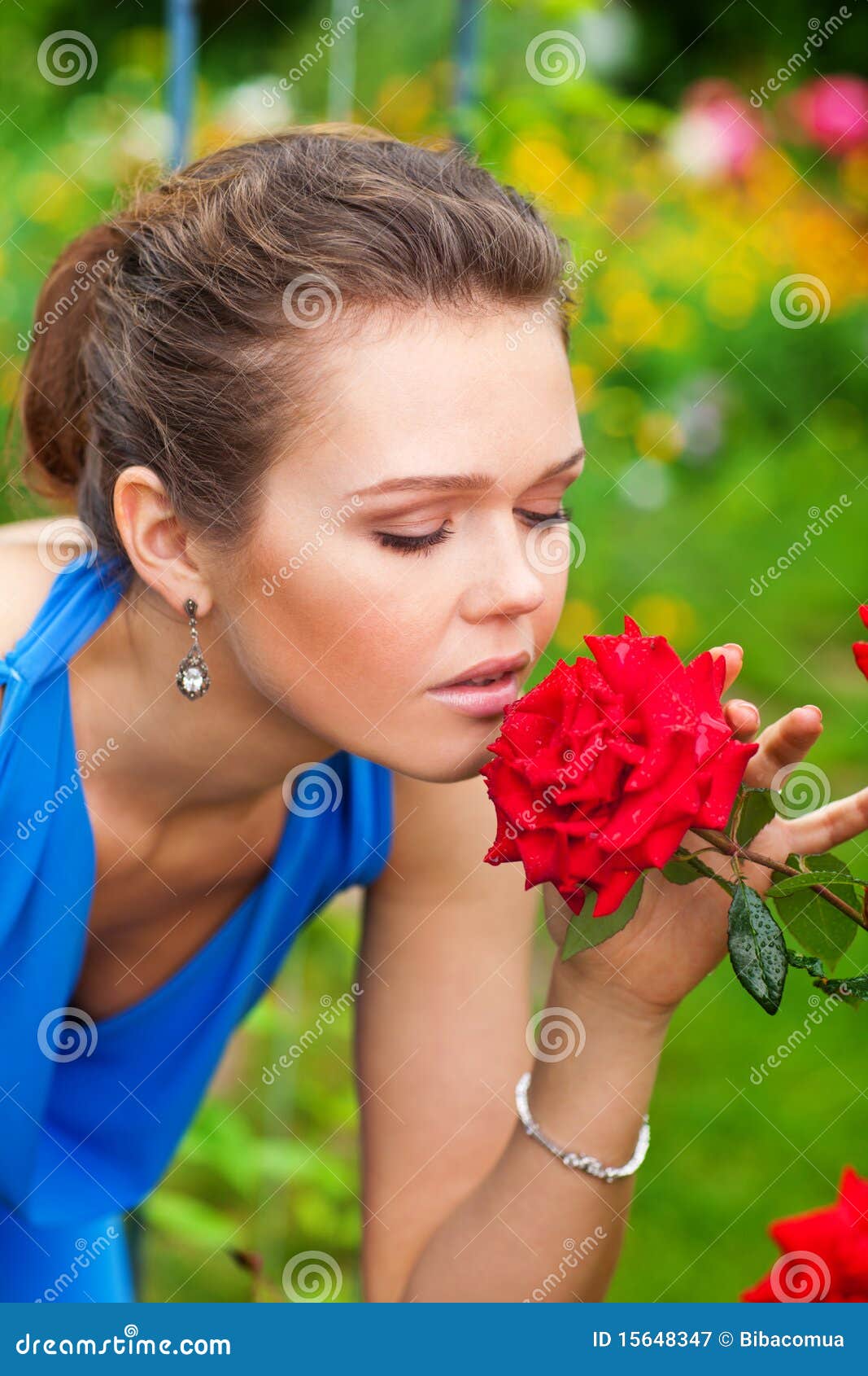 Woman with red rose stock image. Image of beautiful, away - 15648347