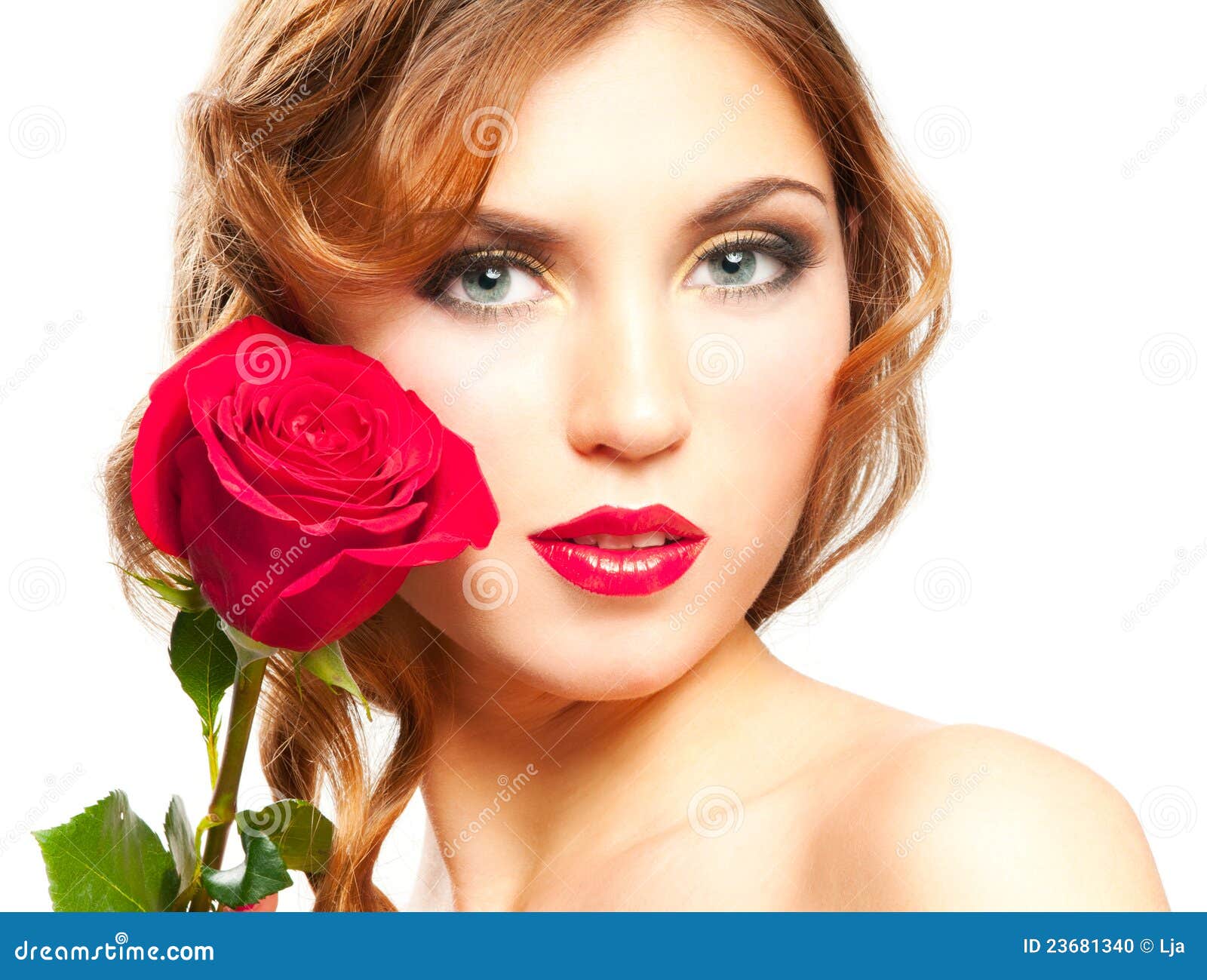 Woman with red rose stock photo. Image of luxury, isolated - 23681340