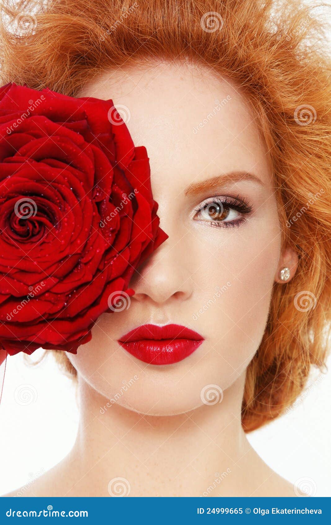 Woman with red rose stock image. Image of female, care - 24999665