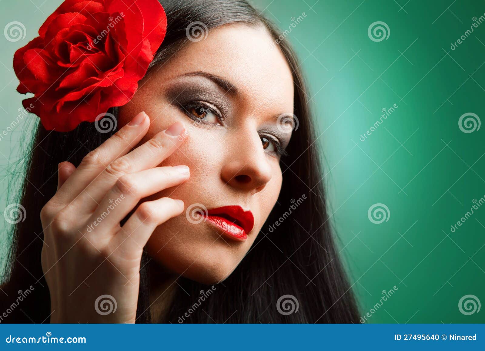 Woman with red rose stock photo. Image of cute, face - 27495640