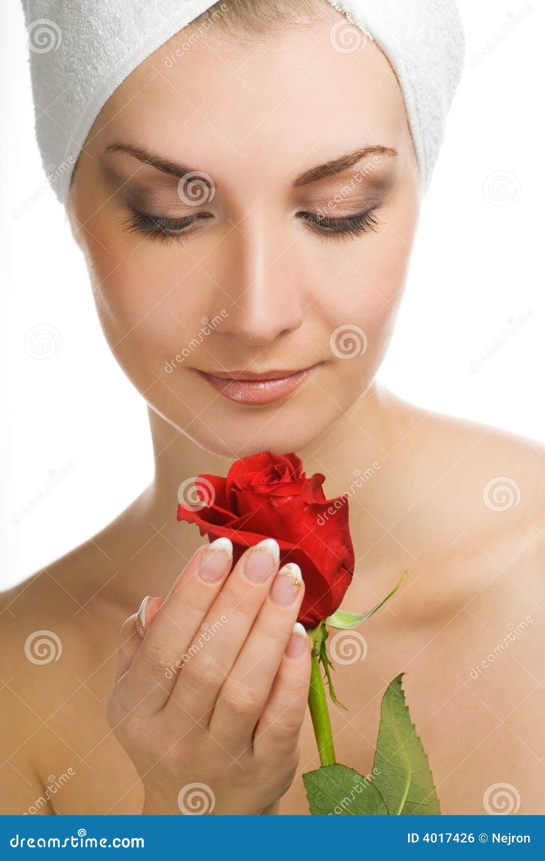 Woman with red rose stock photo. Image of portrait, girl - 4017426