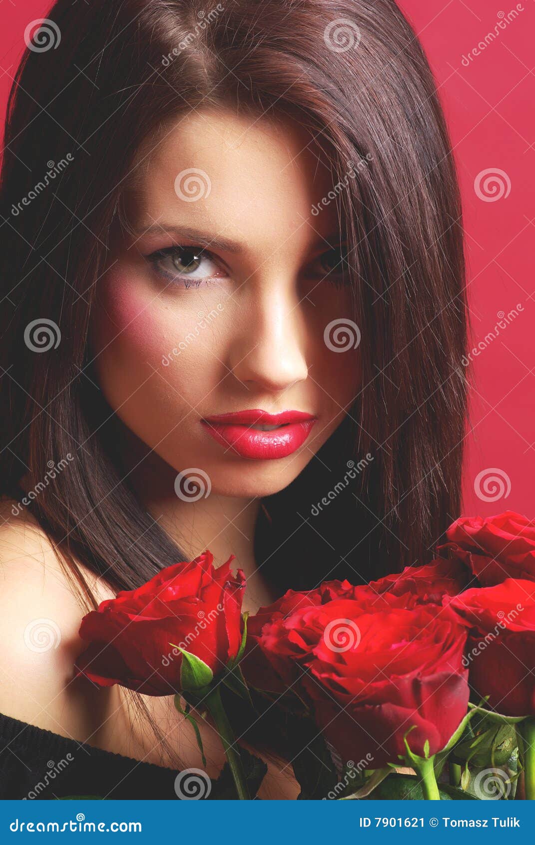 Woman With Red Rose Stock Image Image Of Nature Hair 7901621