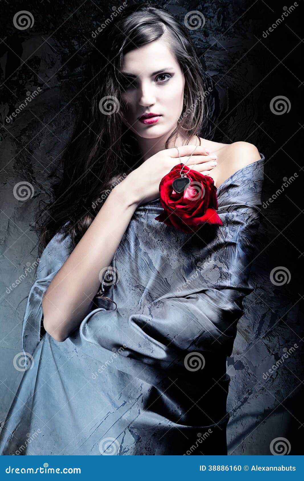 Woman with red rose stock photo. Image of model, beautiful - 38886160