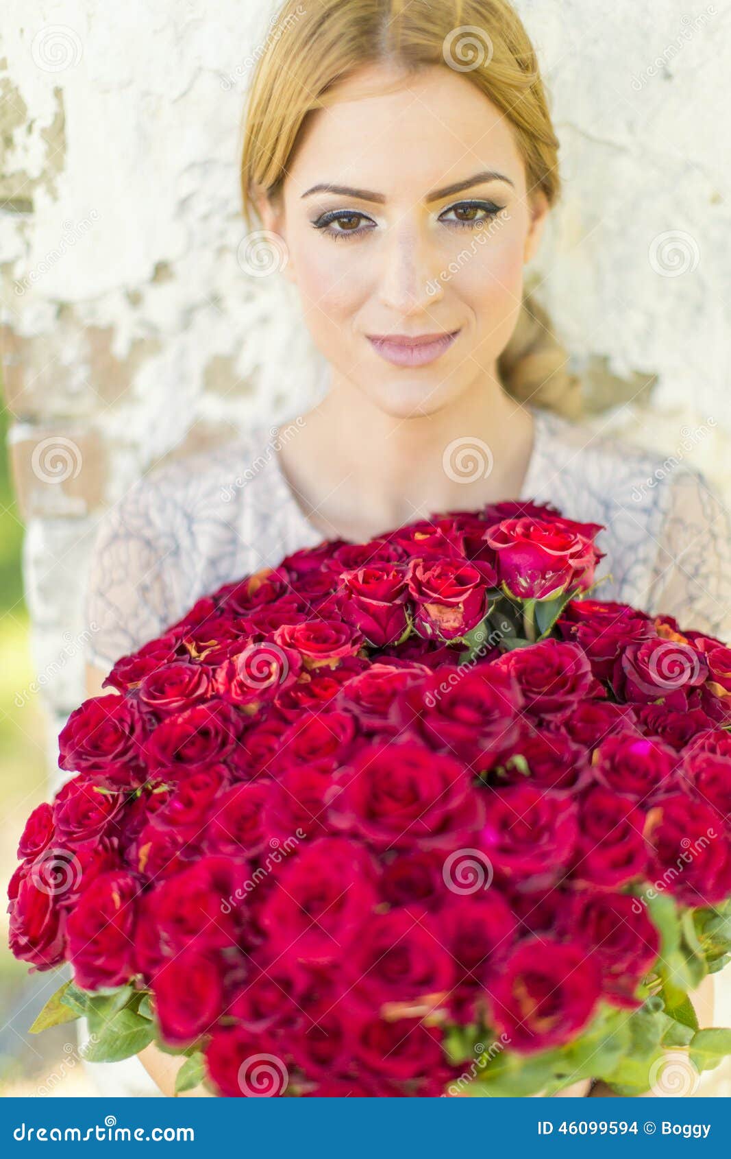 Woman with red roses stock photo. Image of female, adult - 46099594