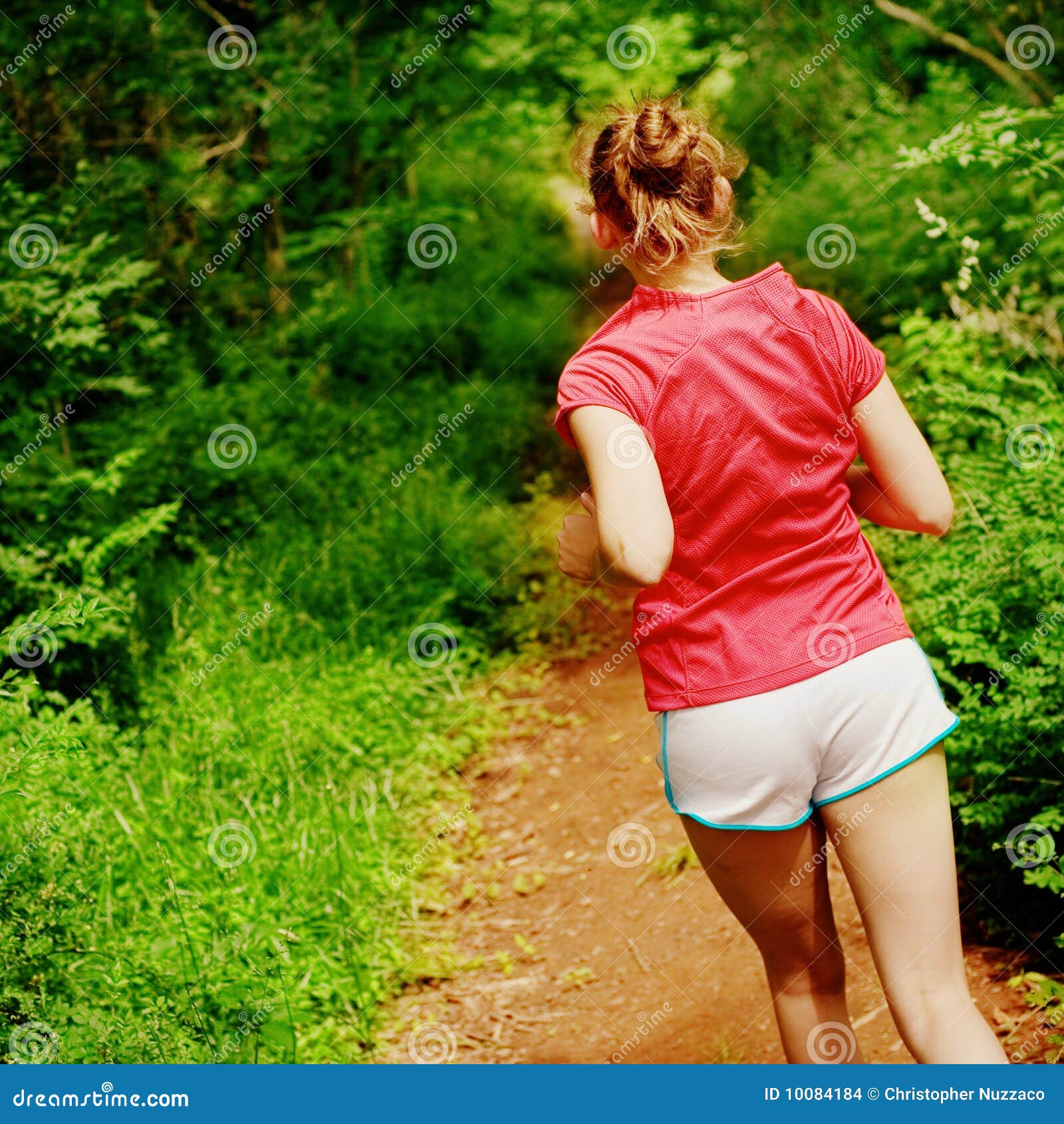Woman in Red Running stock photo. Image of runner, forest - 10084184