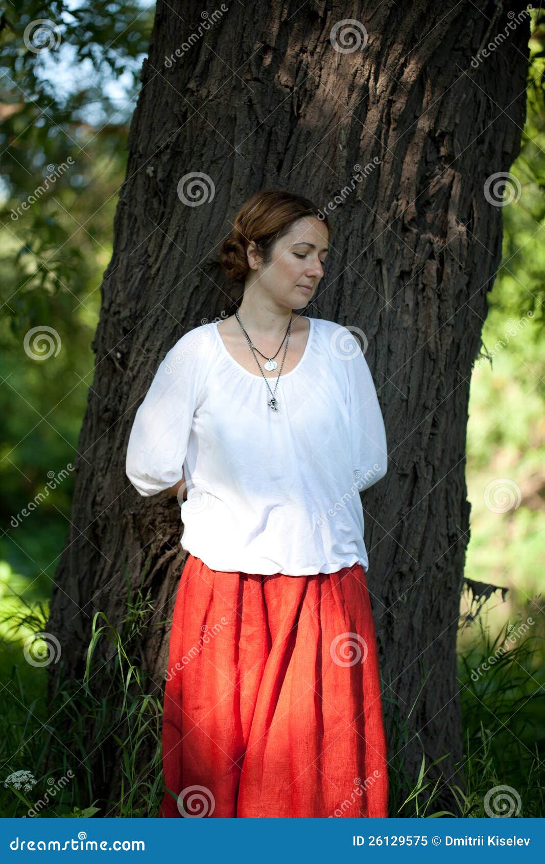 Woman in red sarafan stock image. Image of loneliness - 26129575
