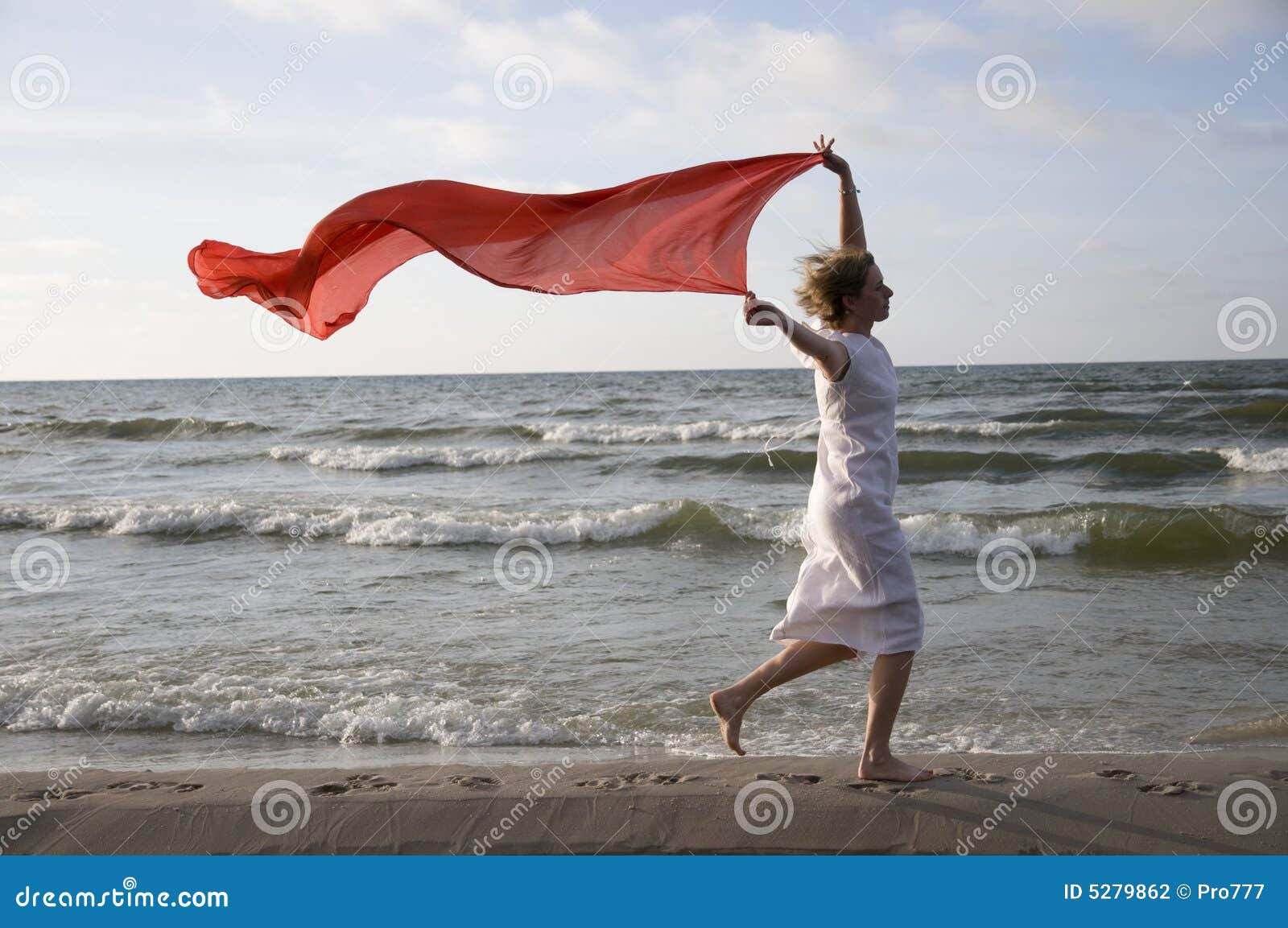 Woman with red scarf stock photo. Image of ocean, happiness - 5279862