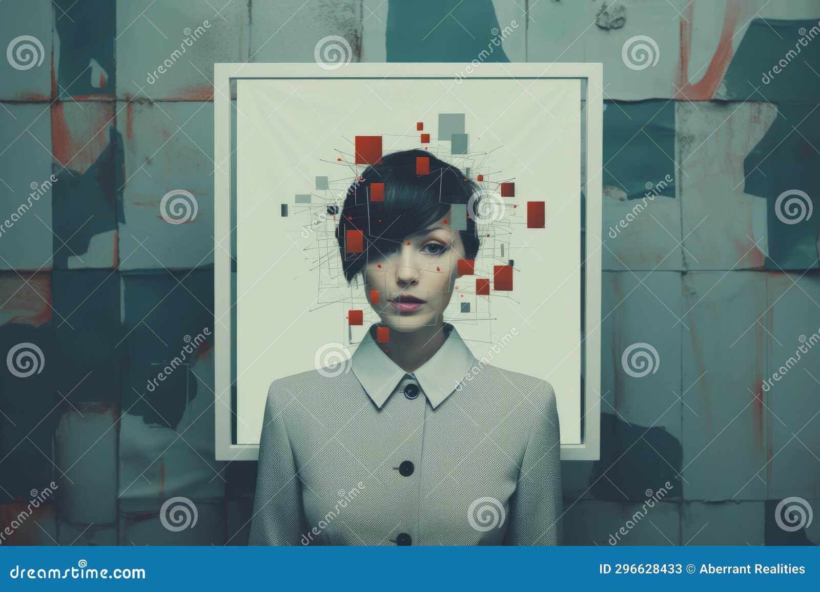 A Woman with Red Squares on Her Face Stock Illustration - Illustration ...