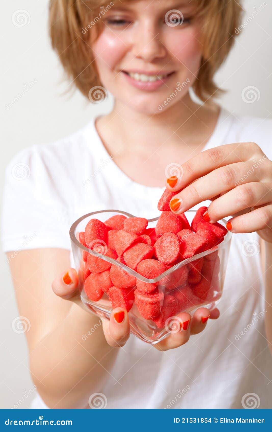 Woman with red sweets stock photo. Image of giving, valentine - 21531854