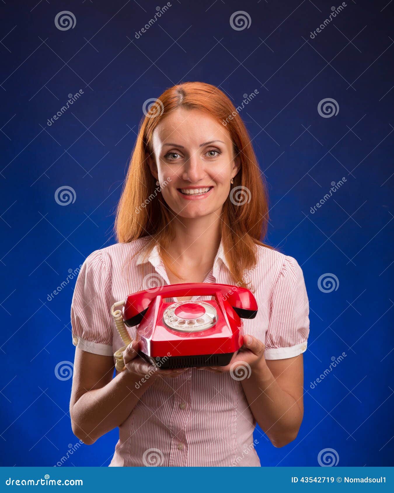 Woman with red telephone stock image. Image of adult - 43542719