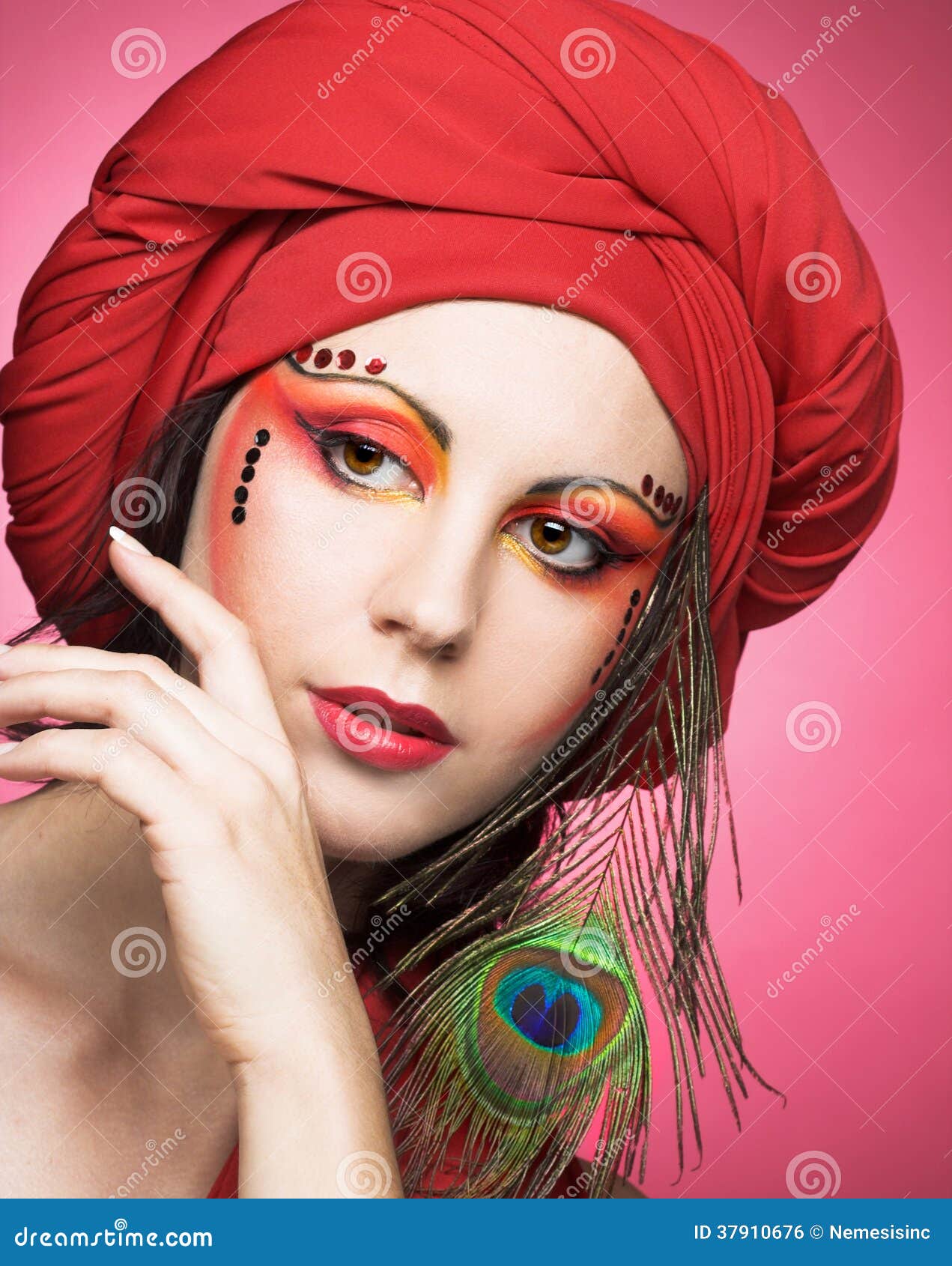 Woman in red turban stock photo. Image of carnival, eyes - 37910676
