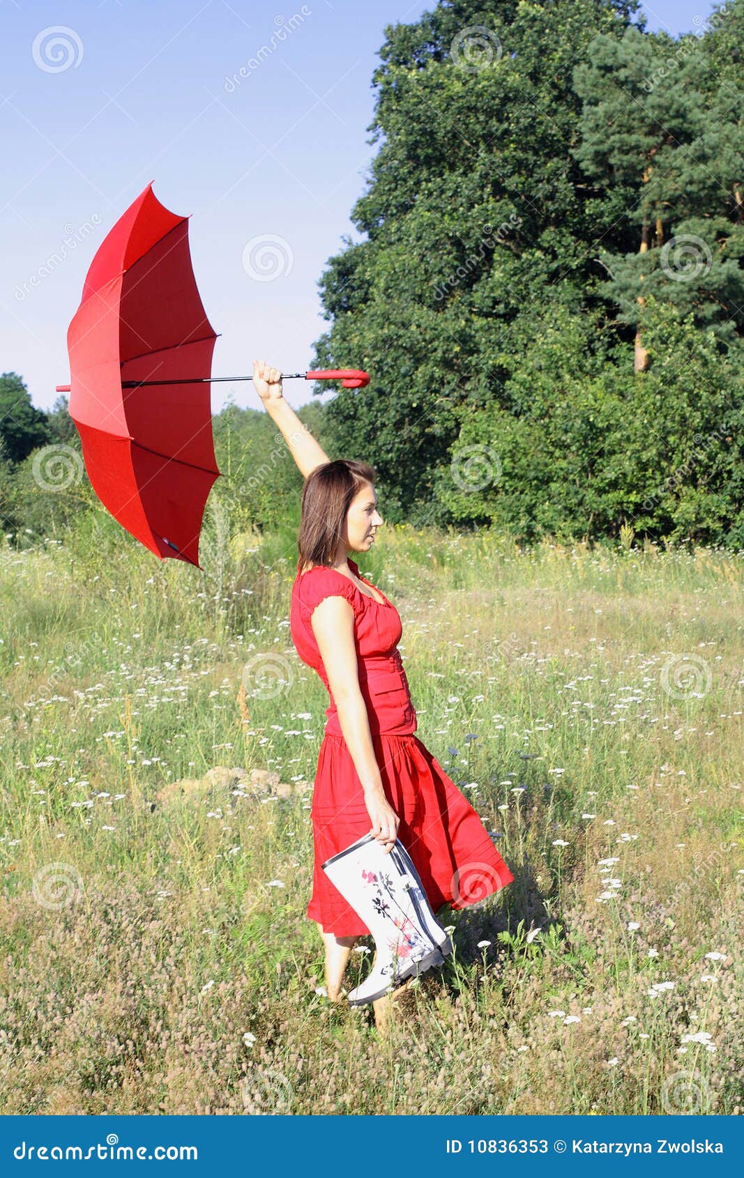 Woman with red umbrella stock image. Image of boots, umbrella - 10836353