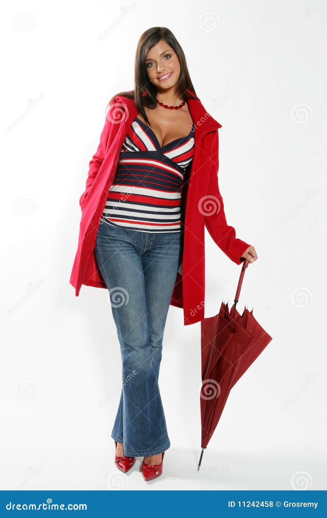 Woman with red umbrella. stock photo. Image of clothes - 11242458