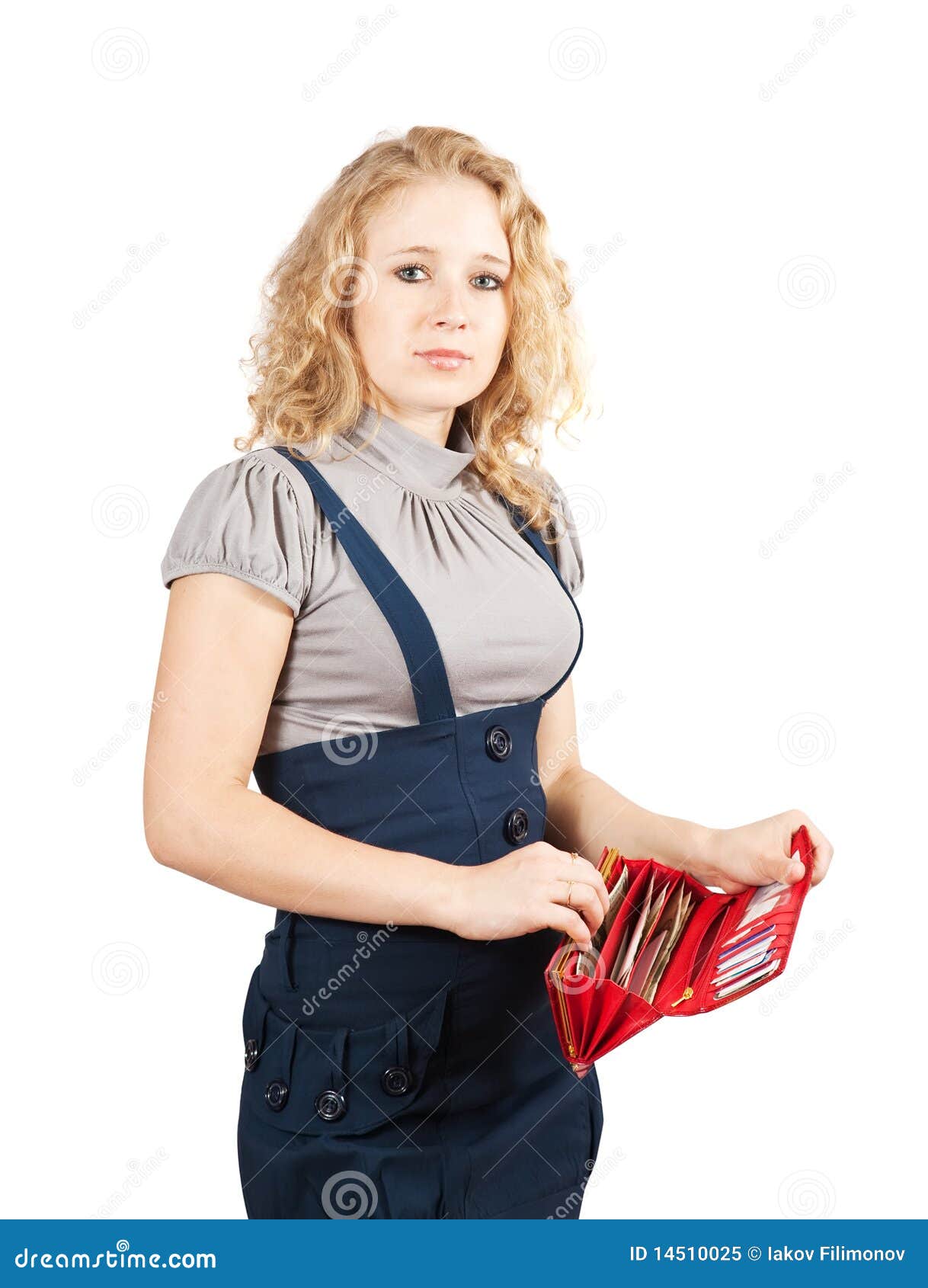 Woman with red wallet stock image. Image of money, open - 14510025