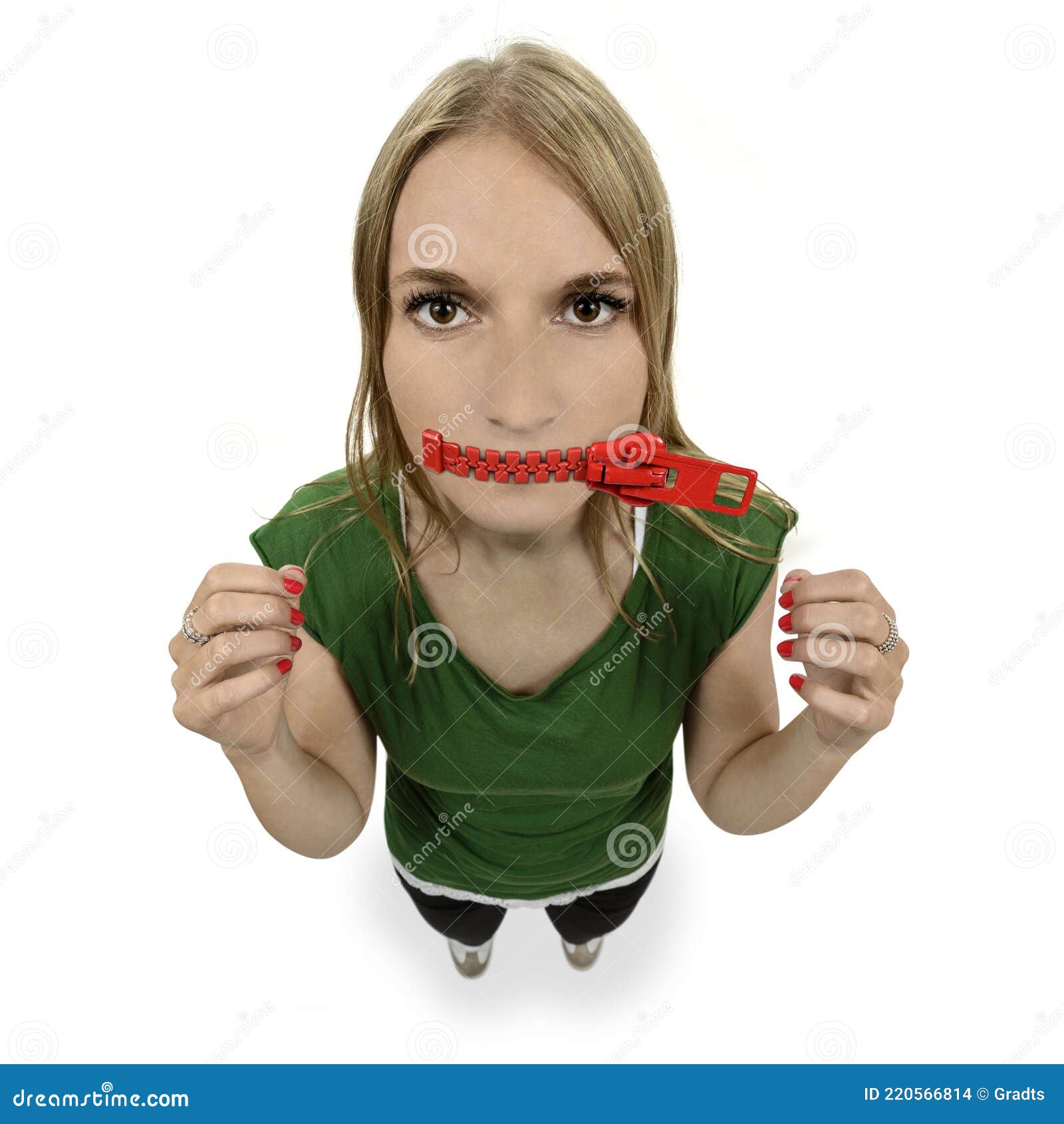 Woman with a Red Zipper Stop Talking Stock Photo - Image of gabbing ...