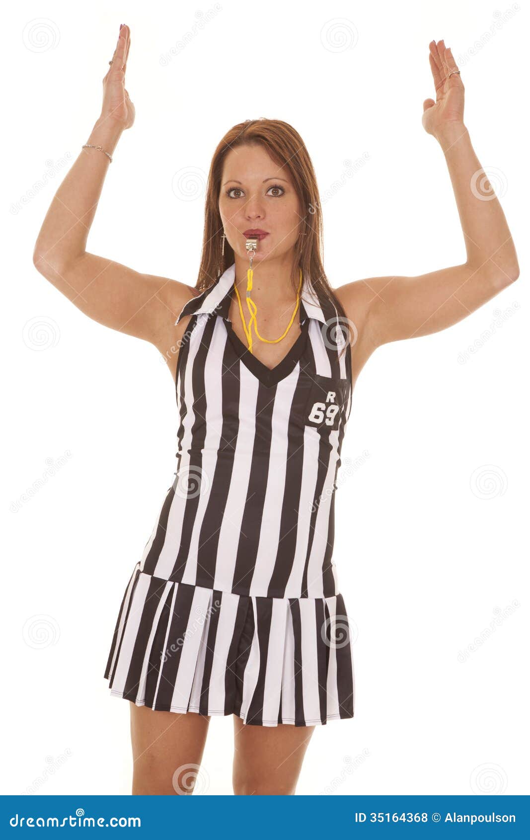 Woman Referee Signs Touchdown Stock Photo - Image of brunette, mouth ...