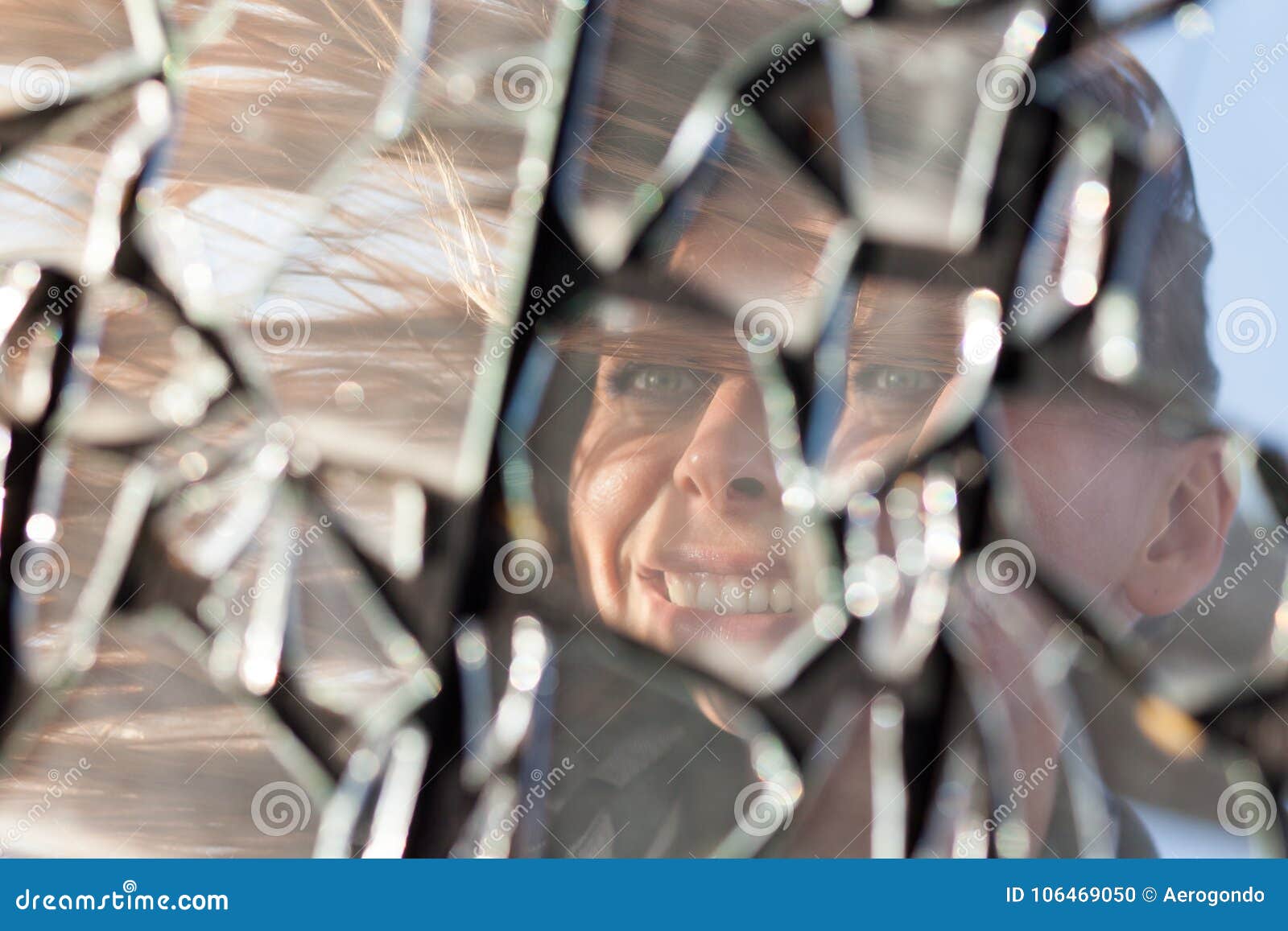 Woman Reflection in Broken Mirror Stock Photo - Image of reaction ...