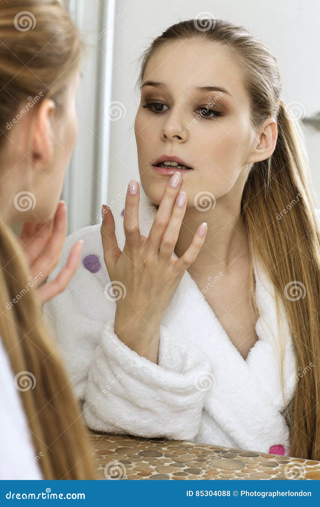 Woman reflection in mirror stock photo. Image of cleaning - 85304088
