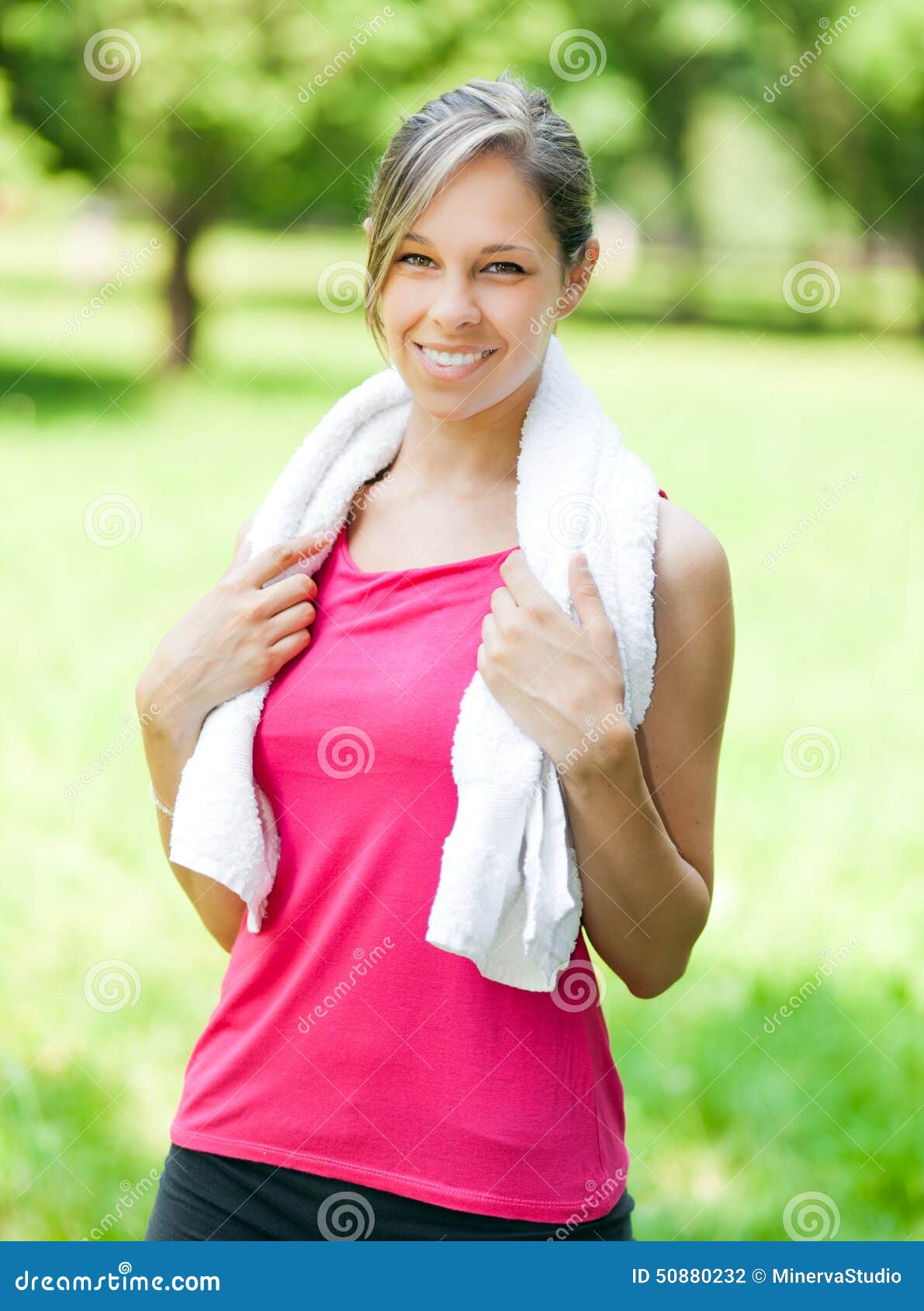 Woman Refreshing after Running at the City Park Stock Photo - Image of ...
