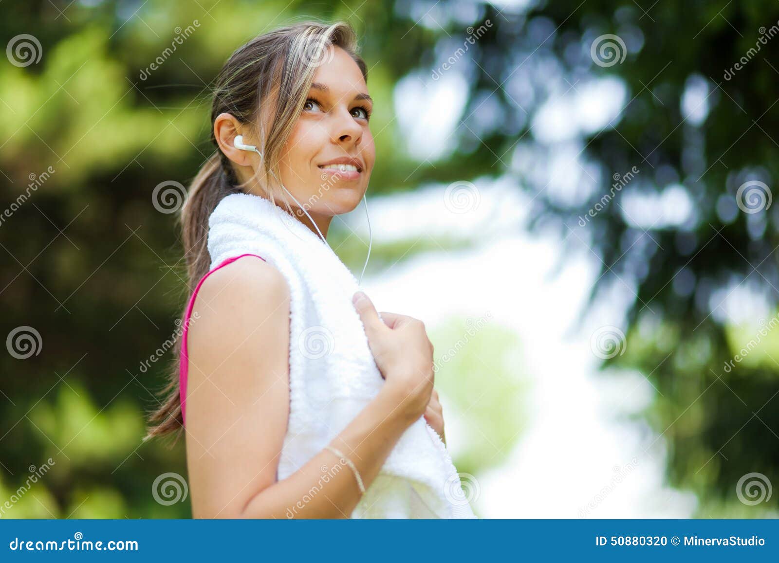 Woman Refreshing after Running at the City Park Stock Photo - Image of ...