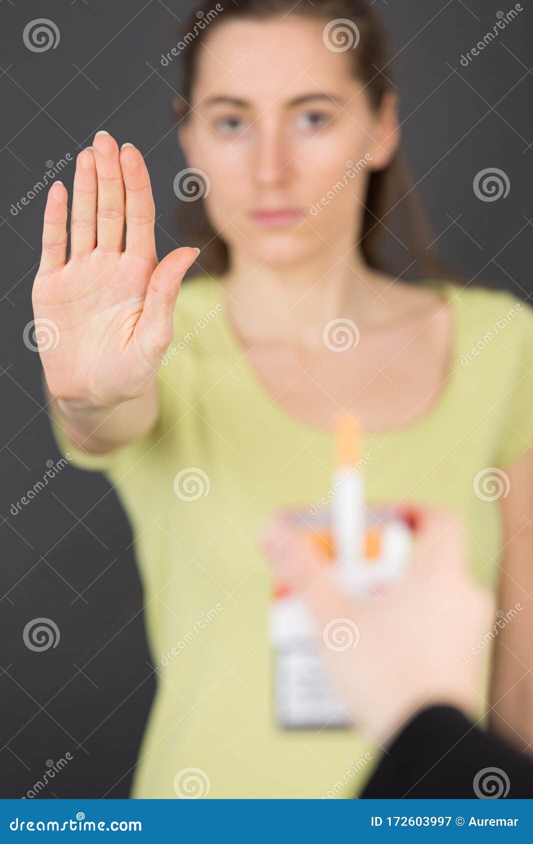 Woman refusing cigarette stock image. Image of smoke - 172603997
