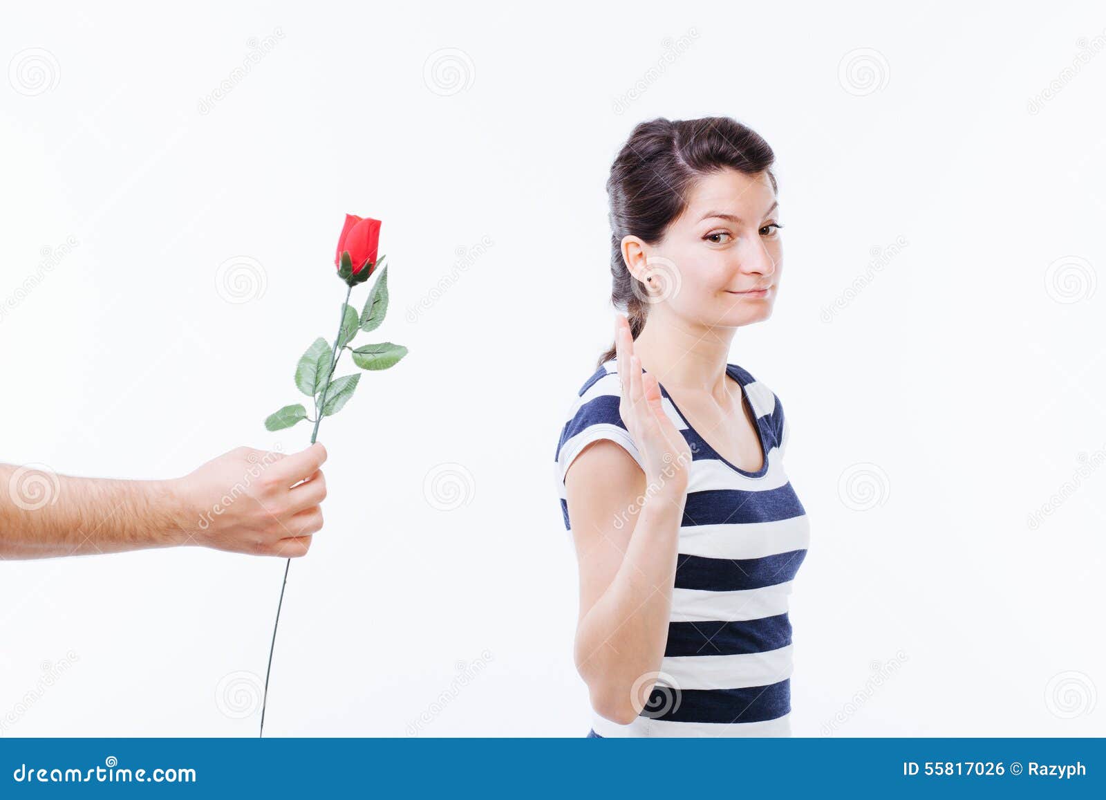 Woman refusing flower stock photo. Image of gift, flower - 55817026