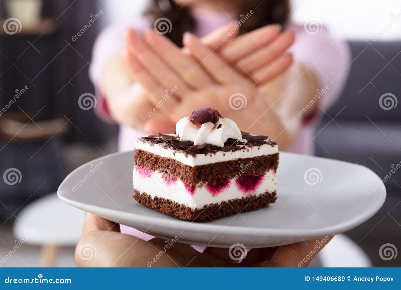 Woman Refusing Slice of Cake Stock Image - Image of dessert, avoid ...