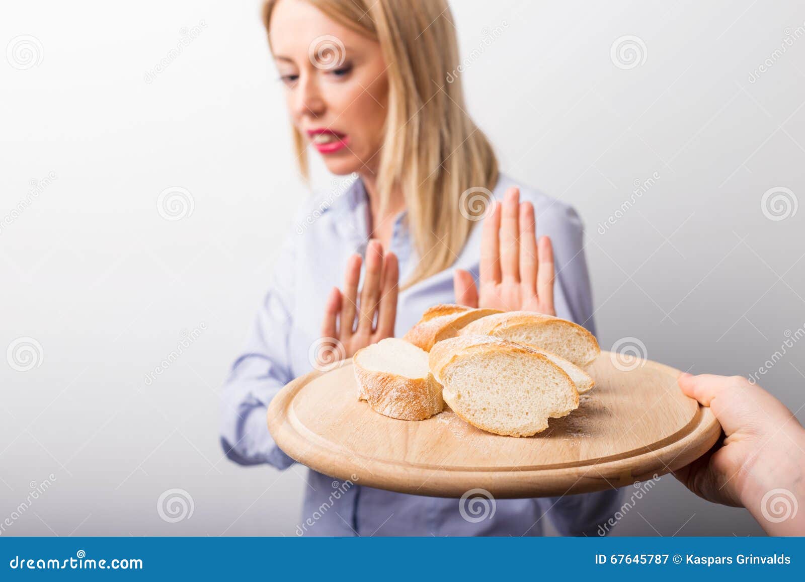 Woman Refusing To Eat Bread Stock Image - Image of flour, concept: 67645787